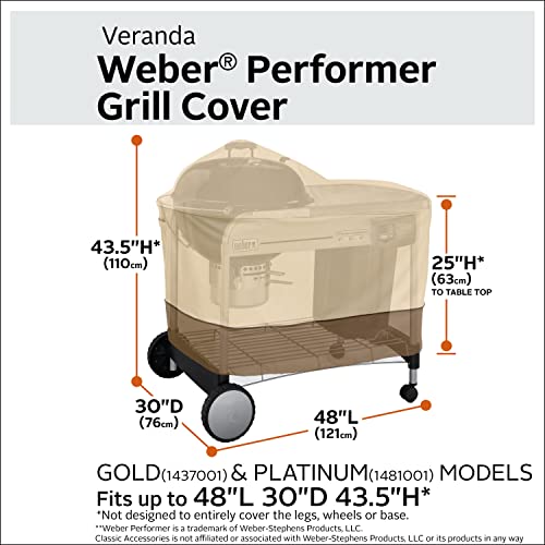 Classic Accessories Veranda Water-Resistant 48 Inch BBQ Grill Cover for Weber Performer