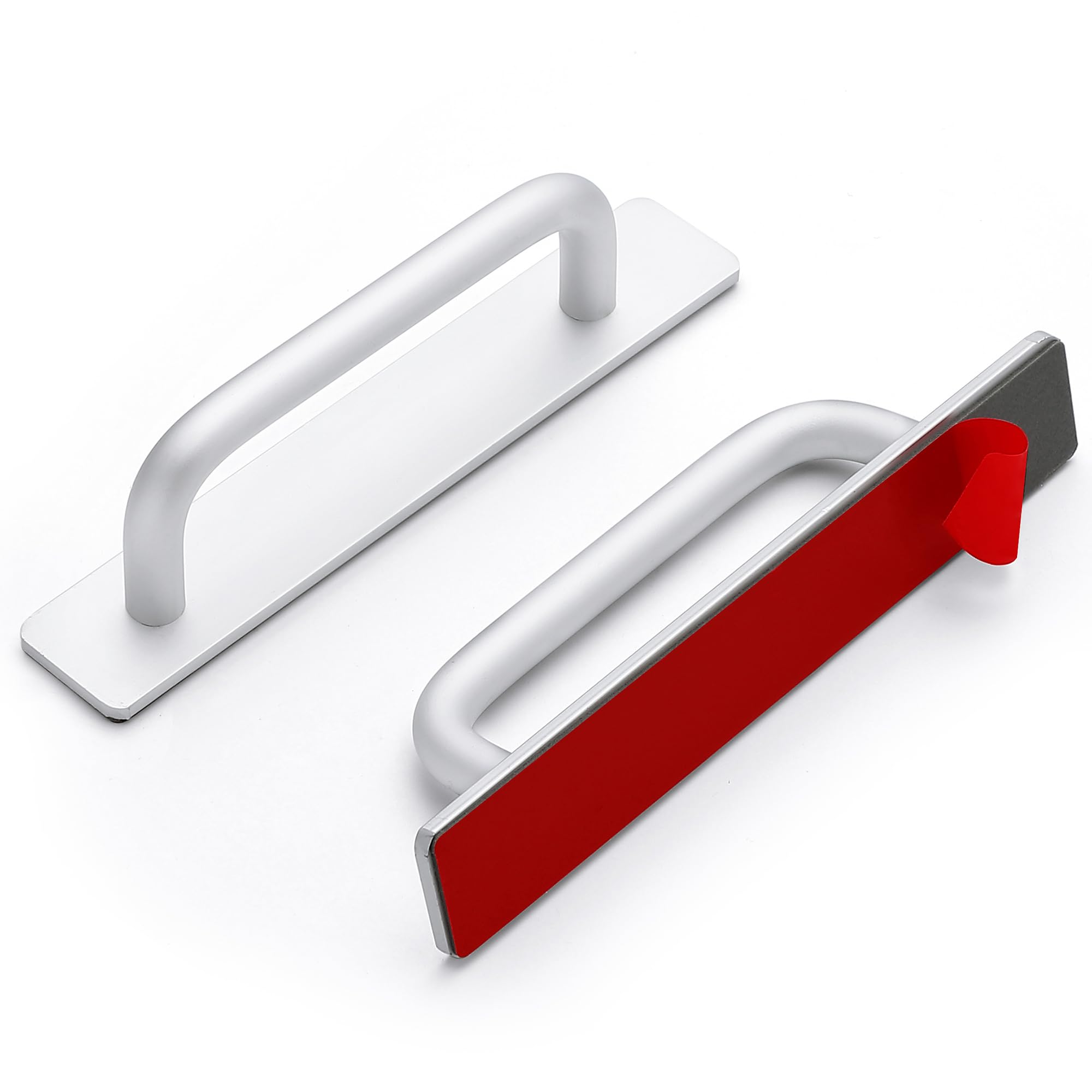 2 Pack Adhesive Handles Self Stick Instant Cabinet Handles 5.83" Stick on Cabinet Handles Drawer Push Pull Handles Helper Sliding Screen Door Handles for Sliding Closet Window Wardrobe - Silver