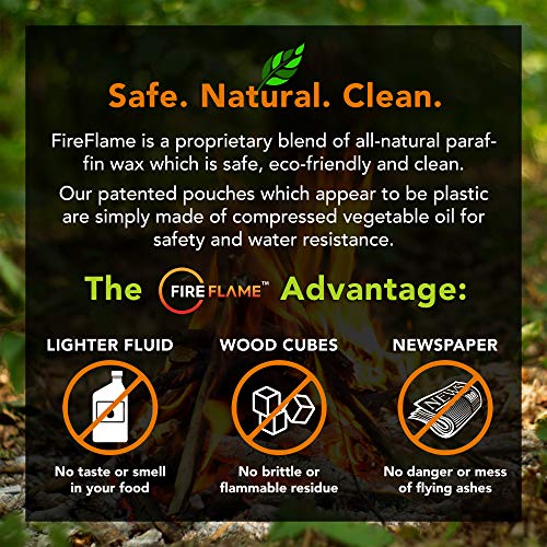FireFlame Quick Instant Fire Starter - 100% Waterproof All-Purpose Indoor & Outdoor FireStarter, for Charcoal Starter, Campfire, Fireplace, Firepit, Smoker - Odorless and Non-Toxic - 20 Pouches in Bag