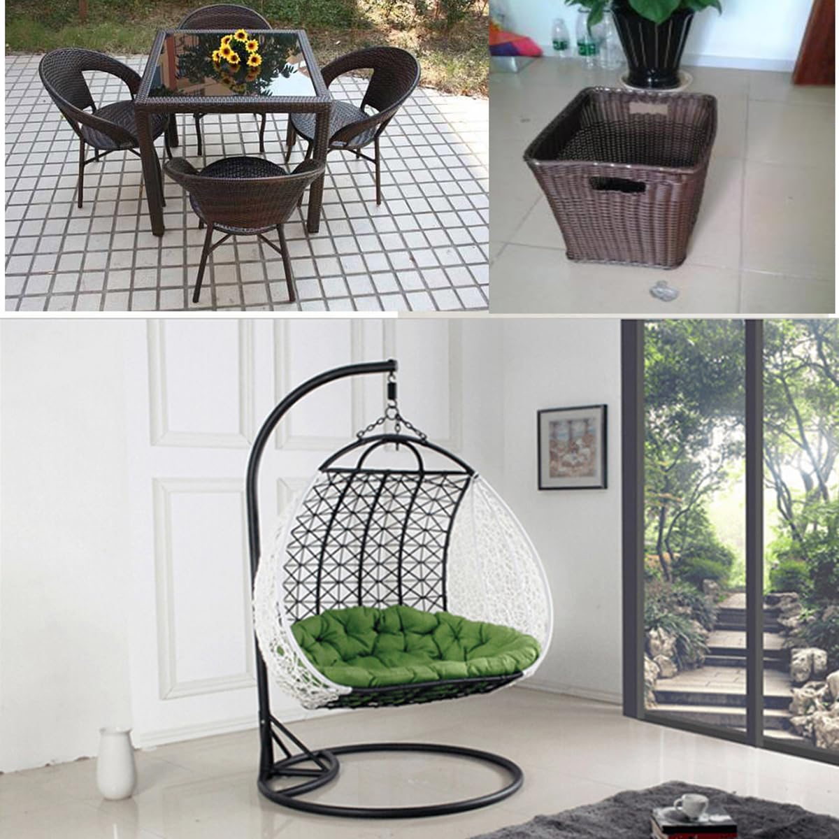 Queenbox 7x1.2mm 196 ft Flat Plastic Rattan, Round Synthetic Wicker Replacement Material for Basket Chair Sofa Table Furniture, 28