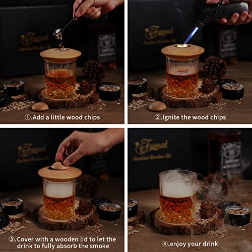 FUMAT Cocktail Smoker Kit with Torch,Smoked Old Fashioned Bourbon Whiskey Smoker Kit+PU Box,6 Flavors Wood Chips,Drink Smoker Infuser Kit, Brithday Whiskey Gifts for Men Dad