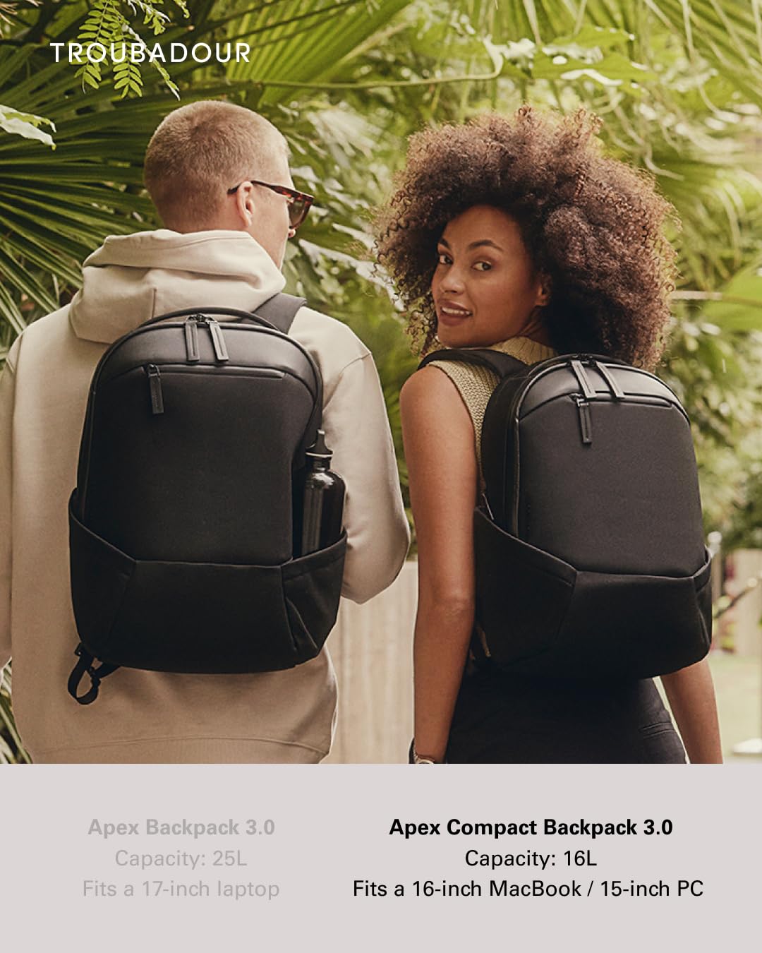 Troubadour Apex Compact Backpack 3.0 - Premium Waterproof Laptop Backpack Fits Up to 16" - Ergonomic Design for Work and Travel - Stylish Compact Backpack with 5-Year Guarantee - Black