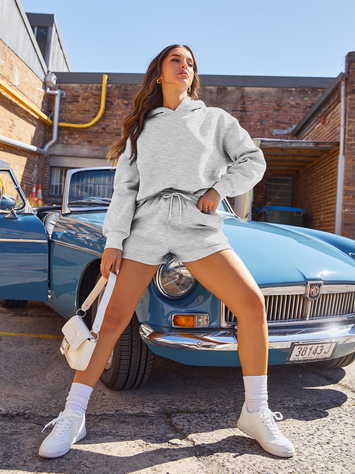 AUTOMET Womens Lounge Sets 2 Piece Outfits Oversized Hoodies Sweatsuit Casual Sweat Shorts Fall Fashion Clothes 2025 Grey M