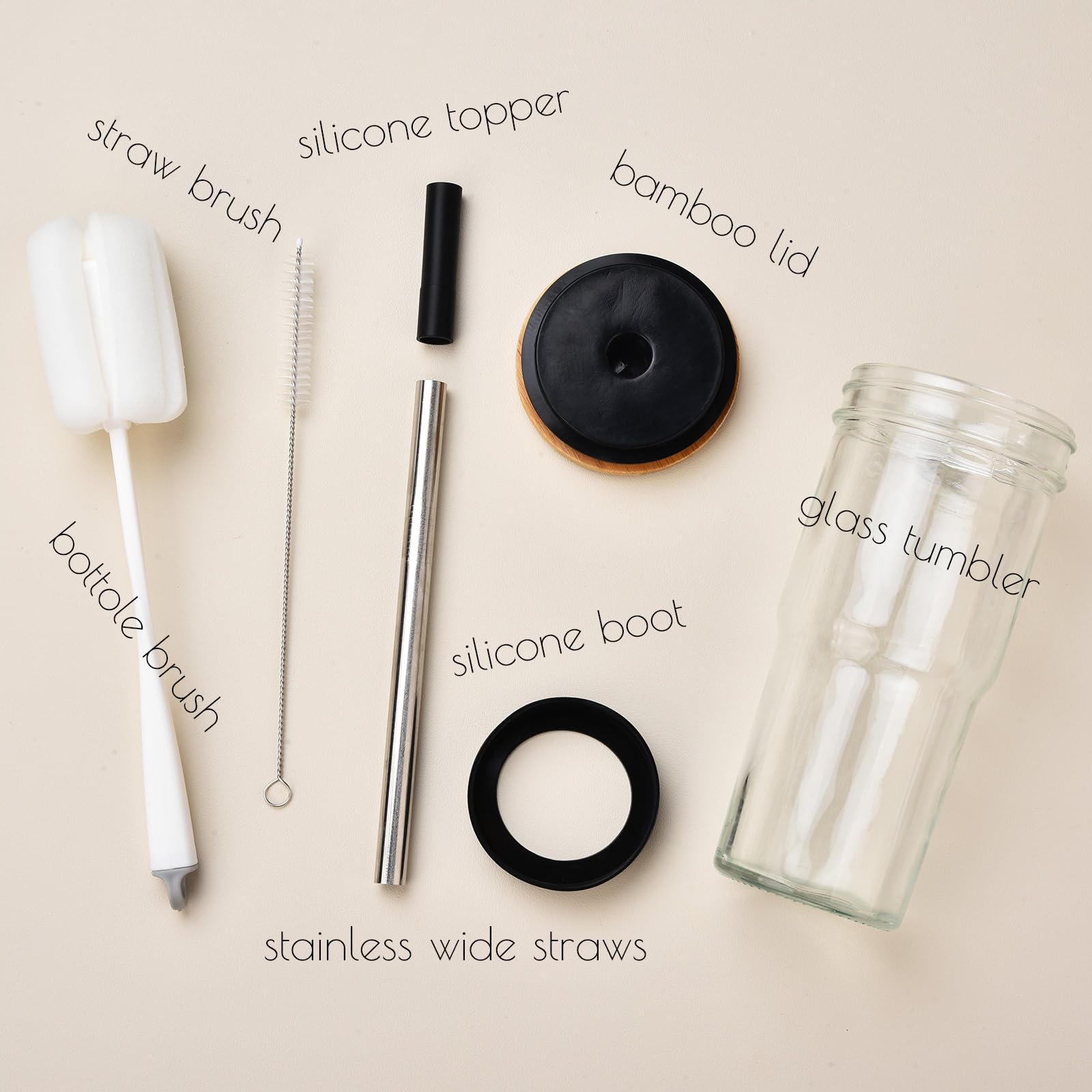 ALINK Glass Cups with Lids and Straws, 24 oz Mason Jar Drinking Glasses Tumbler with Silicone Boot, Tips, Brush, Reusable Iced Coffee Cups, Boba Tea Smoothie Cups - 2 Black