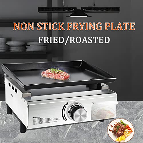 Burner Gas Griddle, 16.3 Inch Outdoor Propane Griddle, Portable Flat Top Grill, Flat Grills Outdoor Cooking, Plancha Para Cocinar, Outdoor BBQ, Camping Tailgating or Picnicking