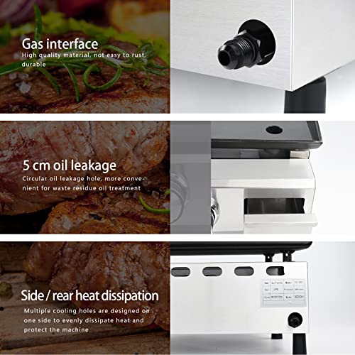 Burner Gas Griddle, 16.3 Inch Outdoor Propane Griddle, Portable Flat Top Grill, Flat Grills Outdoor Cooking, Plancha Para Cocinar, Outdoor BBQ, Camping Tailgating or Picnicking