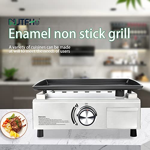 Burner Gas Griddle, 16.3 Inch Outdoor Propane Griddle, Portable Flat Top Grill, Flat Grills Outdoor Cooking, Plancha Para Cocinar, Outdoor BBQ, Camping Tailgating or Picnicking