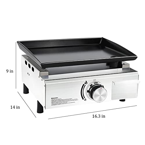 Burner Gas Griddle, 16.3 Inch Outdoor Propane Griddle, Portable Flat Top Grill, Flat Grills Outdoor Cooking, Plancha Para Cocinar, Outdoor BBQ, Camping Tailgating or Picnicking