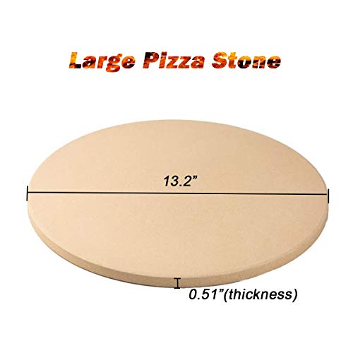 Skyflame Round Ceramic Pizza Baking Stone with Metal Handle Rack Compatible With Weber 8836 Gourmet BBQ System, Charcoal Grill, Smoke Grill, Gas Grill, BGE, Kamado Joe, Pizza Oven