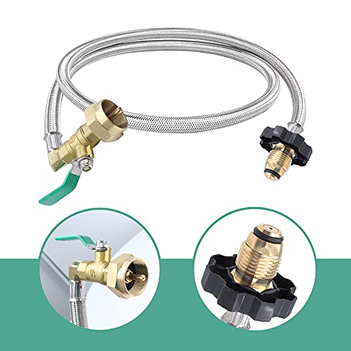 MOFLAME Propane Refill Adapter for 1 lb. Tanks,3 FT High Pressure Stainless Steel Braided Extension Hose,Propane Tank Refill Adapter with On-Off Control Valve for 1 LB Propane Gas Tank