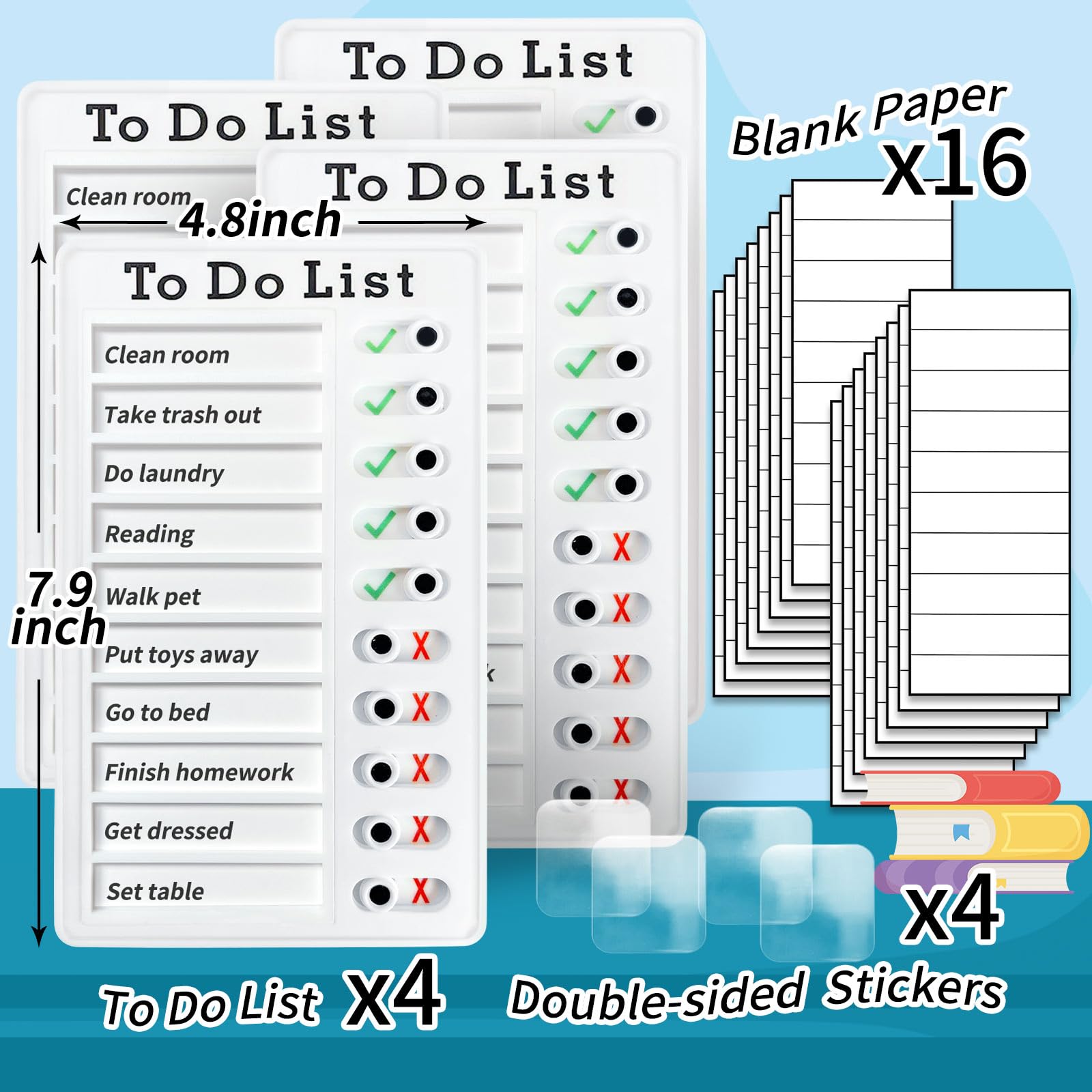 4 Pieces Chores Chart for Kids Multiple Kids - Reusable to Do List with Detachable Cardstock, Sliding Routine Chart, Daily Schedule, and Checklist Board