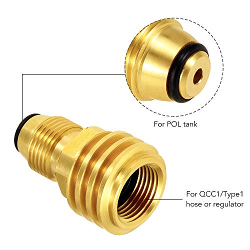 Hooshing Propane Tank Adapter Converts POL LP Tank Service Valve to QCC1 / Type1 Hose or Regulator Solid Brass Old to New