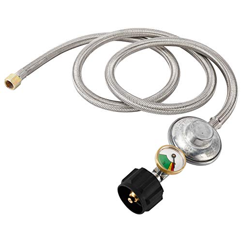 Artilife 5 FT (1.5M) Propane Regulator Hose Replacement with Propane Tank Gauge, Stainless Steel Braided Hose for Burner Stove, Gas Water Heater, Burner and More