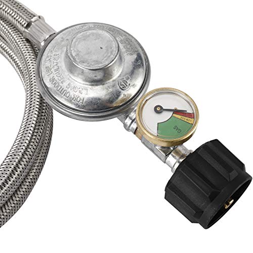 Artilife 5 FT (1.5M) Propane Regulator Hose Replacement with Propane Tank Gauge, Stainless Steel Braided Hose for Burner Stove, Gas Water Heater, Burner and More