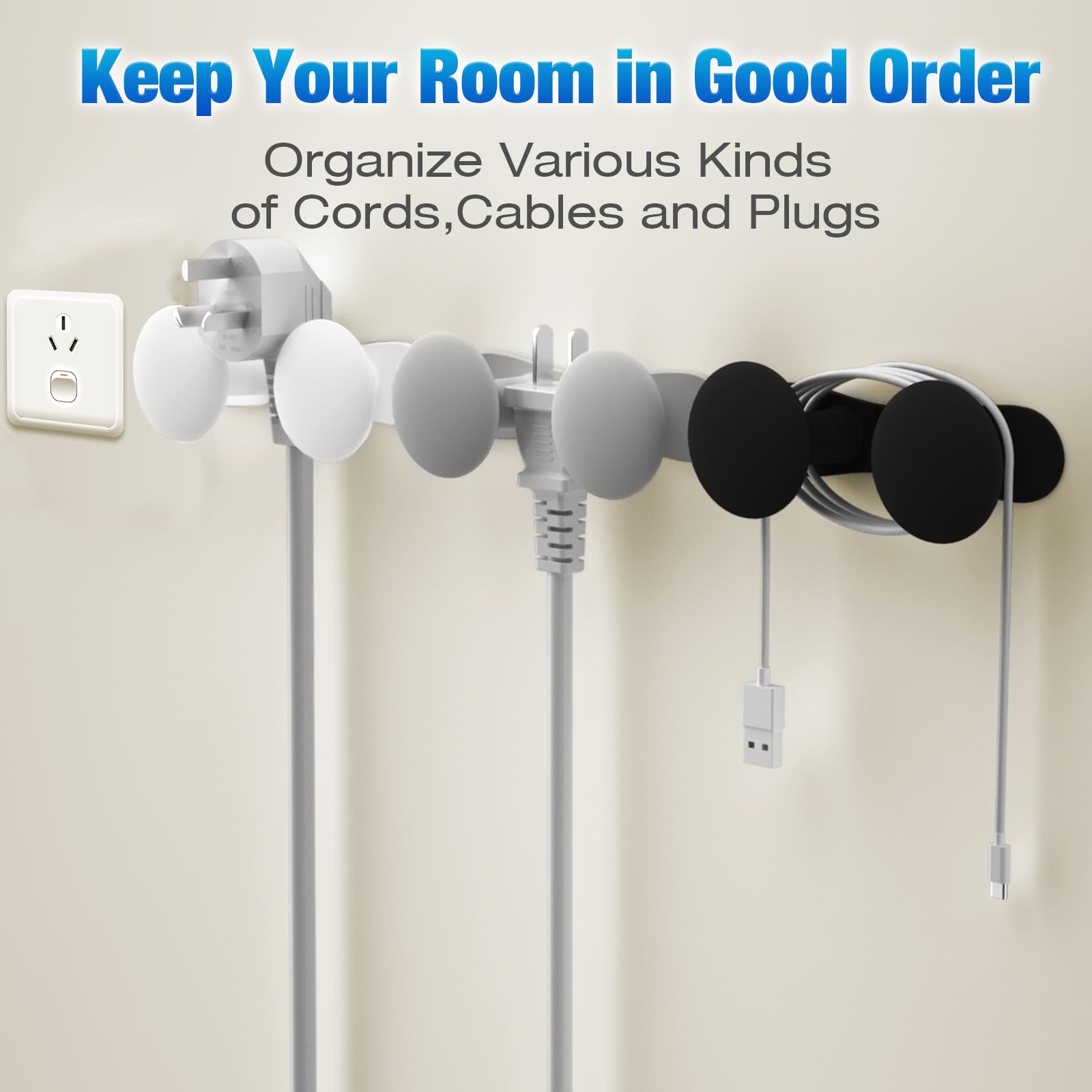 Upgraded Cord Organizer Cord Holder Wrap for Kitchen Small Appliances Keepers Accessories Stick On Cable Wire Management for Air Fryer Mixer Toaster Coffee Maker Blender Kettle 3 Pcs