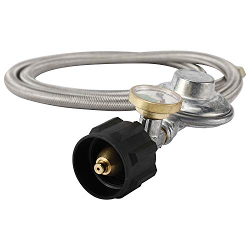 Artilife 5 FT (1.5M) Propane Regulator Hose Replacement with Propane Tank Gauge, Stainless Steel Braided Hose for Burner Stove, Gas Water Heater, Burner and More