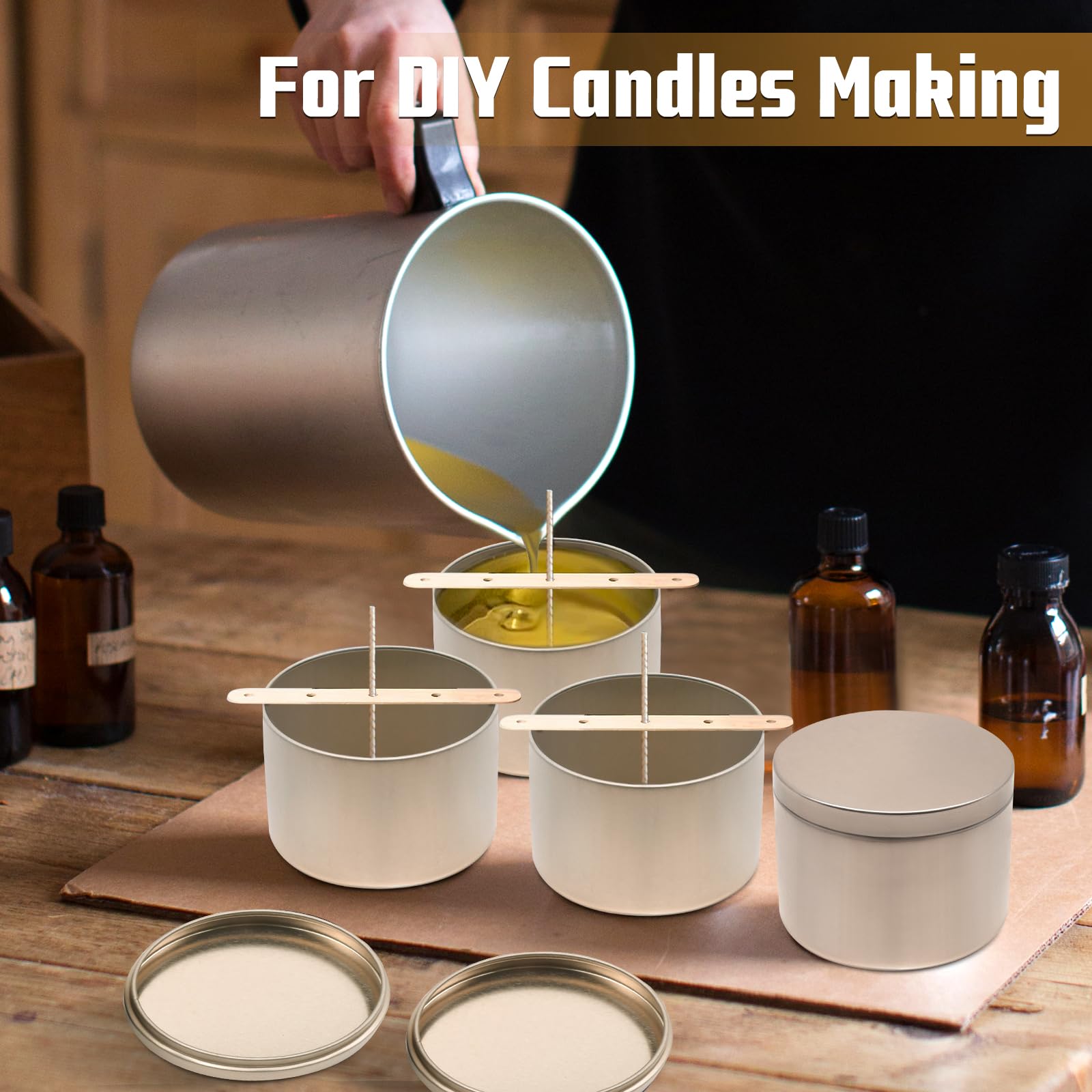 YJHSS Candle Tins 8 OZ, Set of 24 Premium Matte Full Rose Gold Candle Jars for Candle Making, 8oz Candle Tin with Lids for Candle Making, Bulk Empty Candle Containers for Small Business - Gold