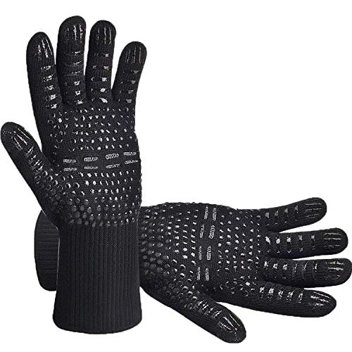 BBQ Grill Gloves, 932°F Extreme Heat Resistant Oven Mitts, Silicone Non-Slip Kitchen Cooking Gloves for Barbecue, Cooking, Baking, Grilling, BBQ, 1 Pair