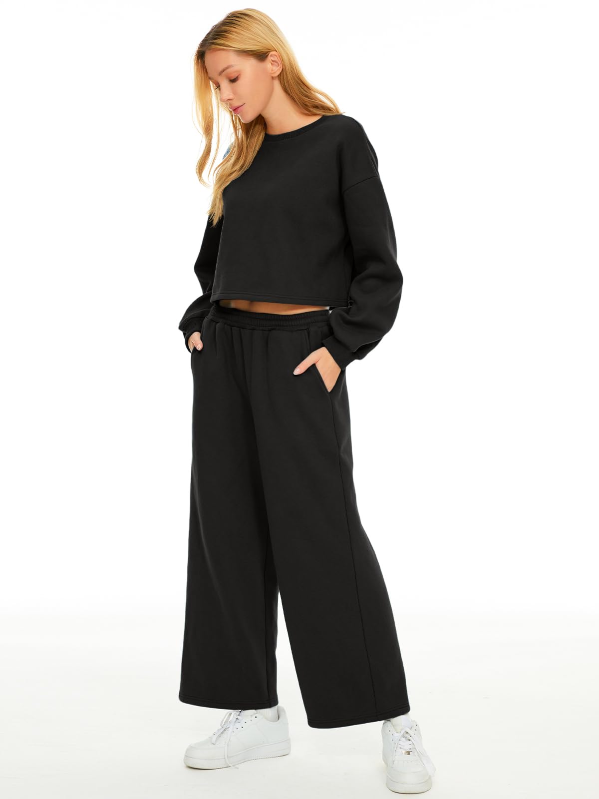 AUTOMET Womens Matching Lounge Sets 2 Piece Outfits Loungewear Sweatsuits Long Sleeve Crop Tops Wide Leg Sweatpants Two Piece Fall Clothes Winter Going Out Workout Spring Pajamas Fashion 2023