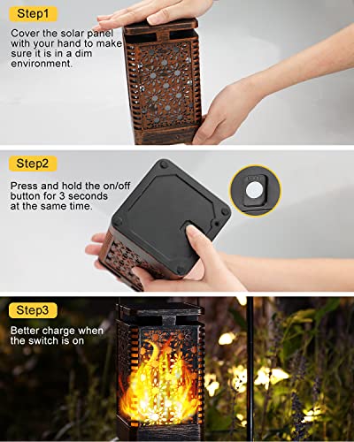 Solar Lanterns Outdoor Waterproof, Flickering Flame Outdoor Hanging Solar Lanterns Retro Solar Lights with Handle, Decorative Outdoor Lighting Solar Powered Umbrella Lights for Patio Garden 4 Pack