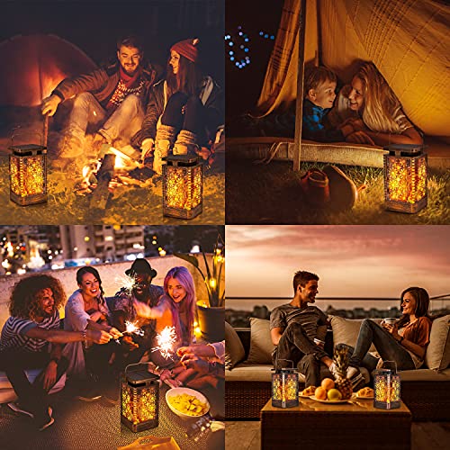 Solar Lanterns Outdoor Waterproof, Flickering Flame Outdoor Hanging Solar Lanterns Retro Solar Lights with Handle, Decorative Outdoor Lighting Solar Powered Umbrella Lights for Patio Garden 4 Pack