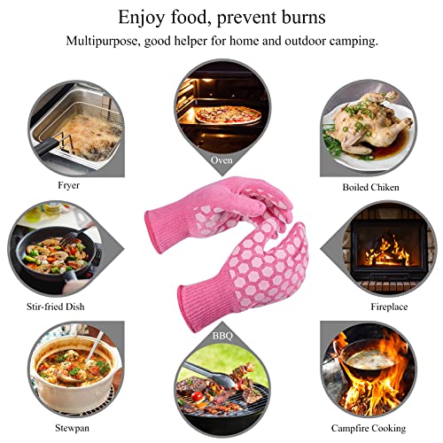 BESSTEVEN BBQ Grill Oven Gloves Mitt for Men Women 932℉/500℃ Heat Resistant Flexible Silicone Anti-Slip Pot Holder Gloves for Barbecue Kitchen Cooking Baking Camping Fire Pit Medium