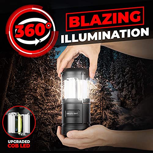 GearLight Camping Lantern - 2 Portable, LED Battery Powered Lamp Lights, Magnetic Base and Foldable Hook for Emergency Use or Camp Sites. Gift for him, for Kids Stocking Stuffer. Christmas Gift.