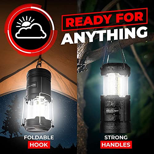 GearLight Camping Lantern - 2 Portable, LED Battery Powered Lamp Lights, Magnetic Base and Foldable Hook for Emergency Use or Camp Sites. Gift for him, for Kids Stocking Stuffer. Christmas Gift.