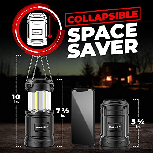 GearLight Camping Lantern - 2 Portable, LED Battery Powered Lamp Lights, Magnetic Base and Foldable Hook for Emergency Use or Camp Sites. Gift for him, for Kids Stocking Stuffer. Christmas Gift.