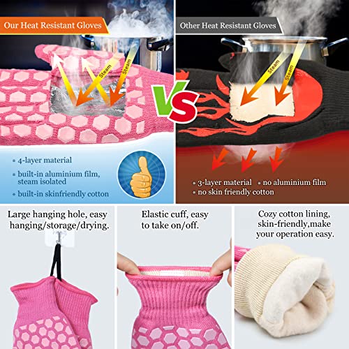 BESSTEVEN BBQ Grill Oven Gloves Mitt for Men Women 932℉/500℃ Heat Resistant Flexible Silicone Anti-Slip Pot Holder Gloves for Barbecue Kitchen Cooking Baking Camping Fire Pit Medium