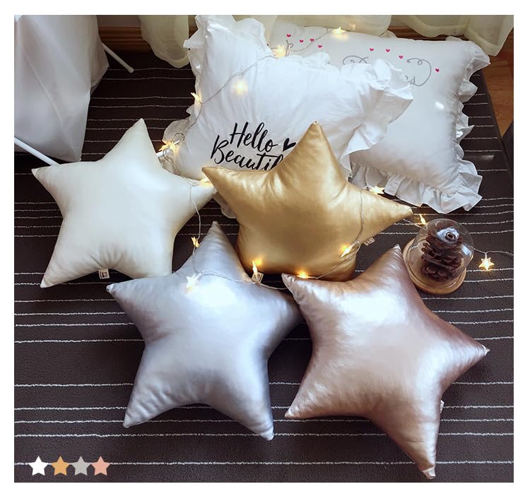 Lioong Metallic Star Pillows for Girls Kids Bedroom Playroom,Silver Leather Throw Decorative Pillow Floor Cushion Stuffed Plush Sofa Chairs Decoration