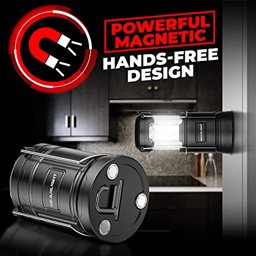 GearLight Camping Lantern - 2 Portable, LED Battery Powered Lamp Lights, Magnetic Base and Foldable Hook for Emergency Use or Camp Sites. Gift for him, for Kids Stocking Stuffer. Christmas Gift.