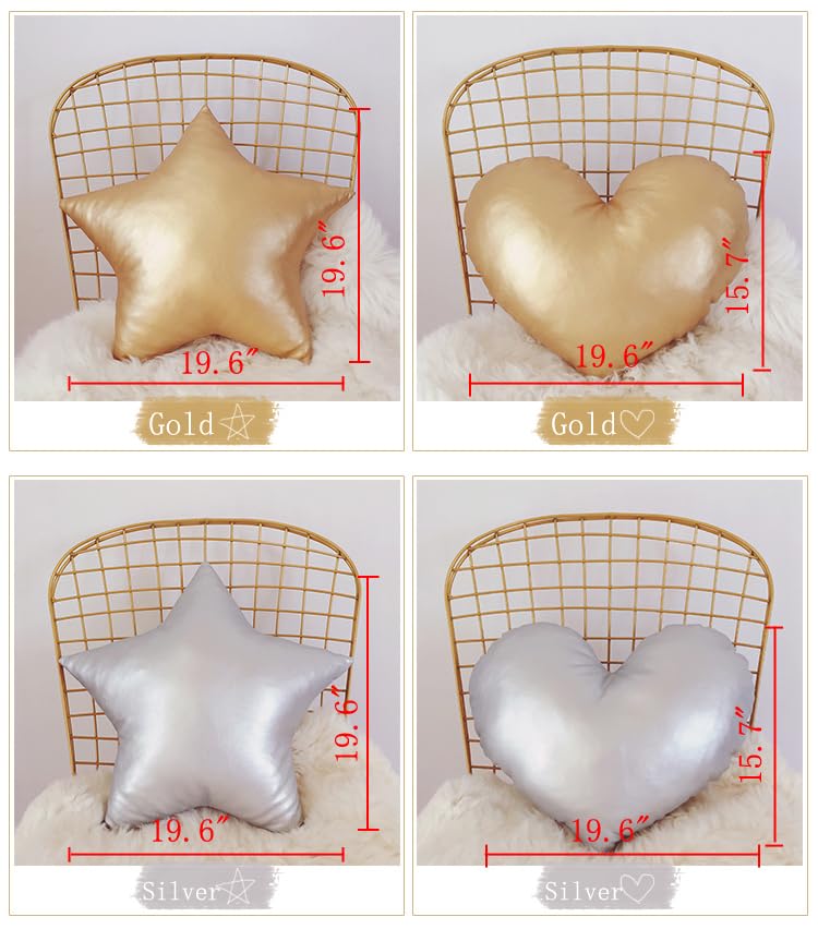 Lioong Metallic Star Pillows for Girls Kids Bedroom Playroom,Silver Leather Throw Decorative Pillow Floor Cushion Stuffed Plush Sofa Chairs Decoration