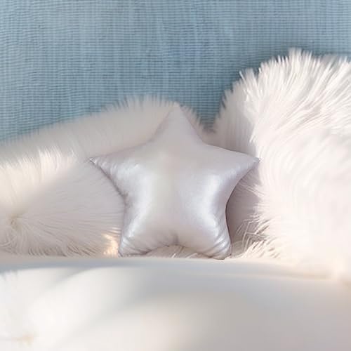 Lioong Metallic Star Pillows for Girls Kids Bedroom Playroom,Silver Leather Throw Decorative Pillow Floor Cushion Stuffed Plush Sofa Chairs Decoration