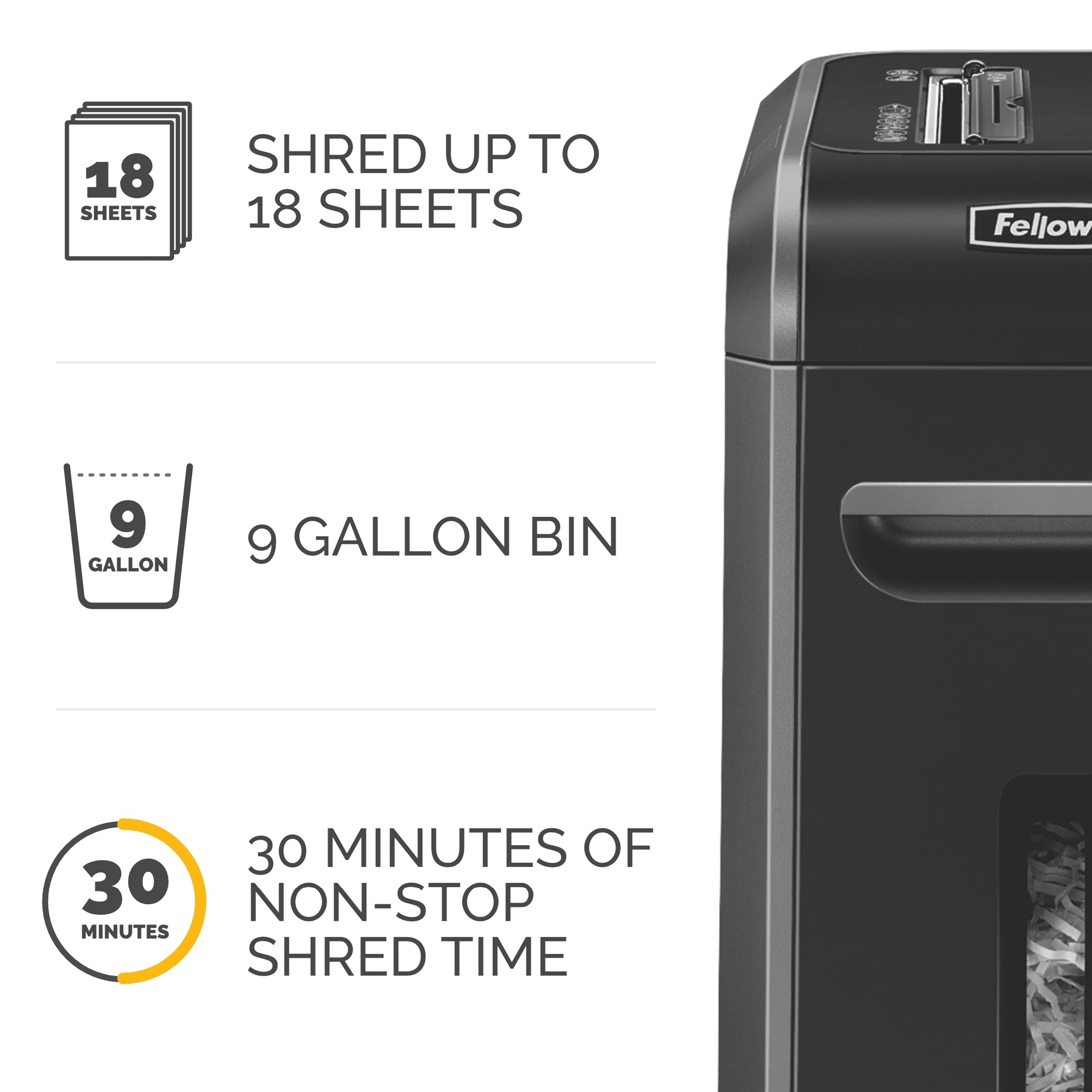 Fellowes Powershred 99Ci 18-Sheet Capacity, 100% Jam Proof Cross-Cut Paper Shredder, Black/Gray