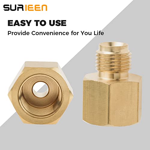 SURIEEN RV Propane Hose Adapter 1/4" Female Pipe NPT x 1/4" Inverted Male Flare(7/16-24UNF), Brass Convert Adapter Fittings for Propane Lines (Pack of 2)