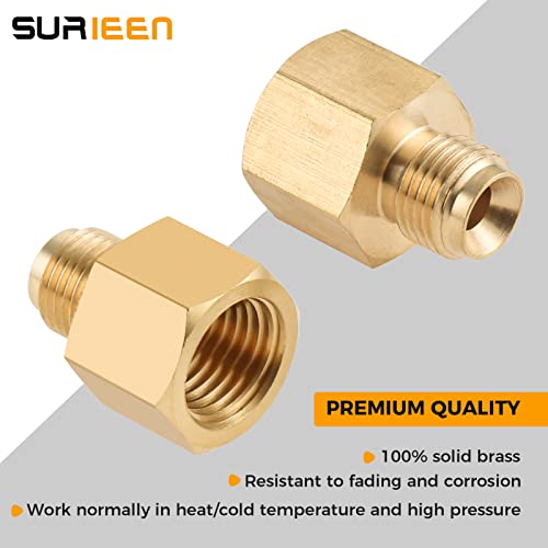 SURIEEN RV Propane Hose Adapter 1/4" Female Pipe NPT x 1/4" Inverted Male Flare(7/16-24UNF), Brass Convert Adapter Fittings for Propane Lines (Pack of 2)