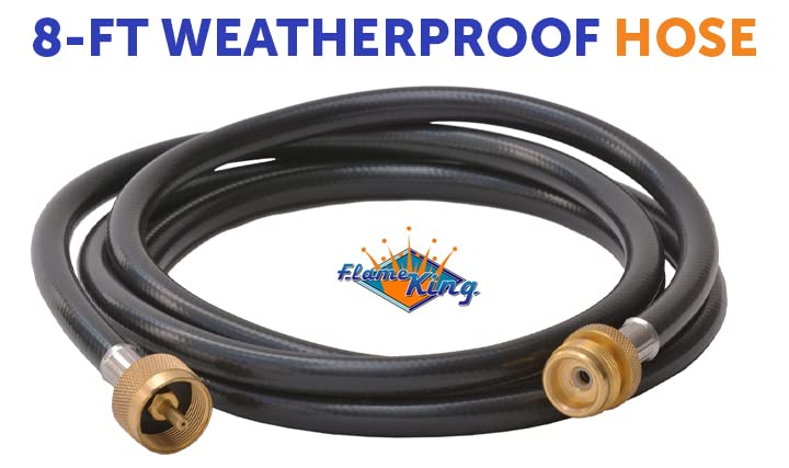 Flame King AL193-8a 8-Ft Hose Adapter Extension to Connect Appliances to RV's Propane Supply, 1-LB Cylinders, or Distribution Tree, for Camping and RVing, Black