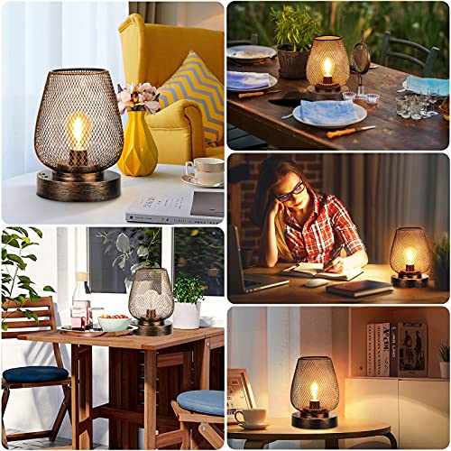 UBright Table Lamp Metal Cage LED Lantern Rechargeable with 4 Lighting Mode Cordless Lamp Decorative Light Outdoor Table Lamps for Patio Bedroom Living Room Indoors Outdoors (Bulb Included) (1 Pack)