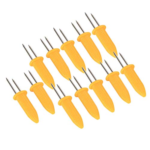 Vifemify 12 Pack Beautiful Corn Shaped Stainless Steel BBQ Corn Rack Skewers Corn Cobs Rack Corn BBQ Fork Double Fork Sweet Corn Holder Home & BBQ Cooking Fork