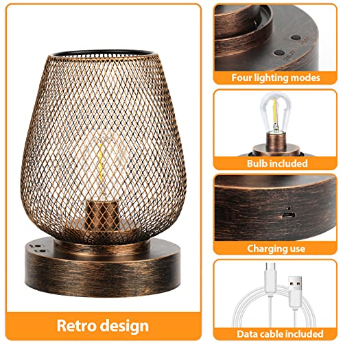 UBright Table Lamp Metal Cage LED Lantern Rechargeable with 4 Lighting Mode Cordless Lamp Decorative Light Outdoor Table Lamps for Patio Bedroom Living Room Indoors Outdoors (Bulb Included) (1 Pack)
