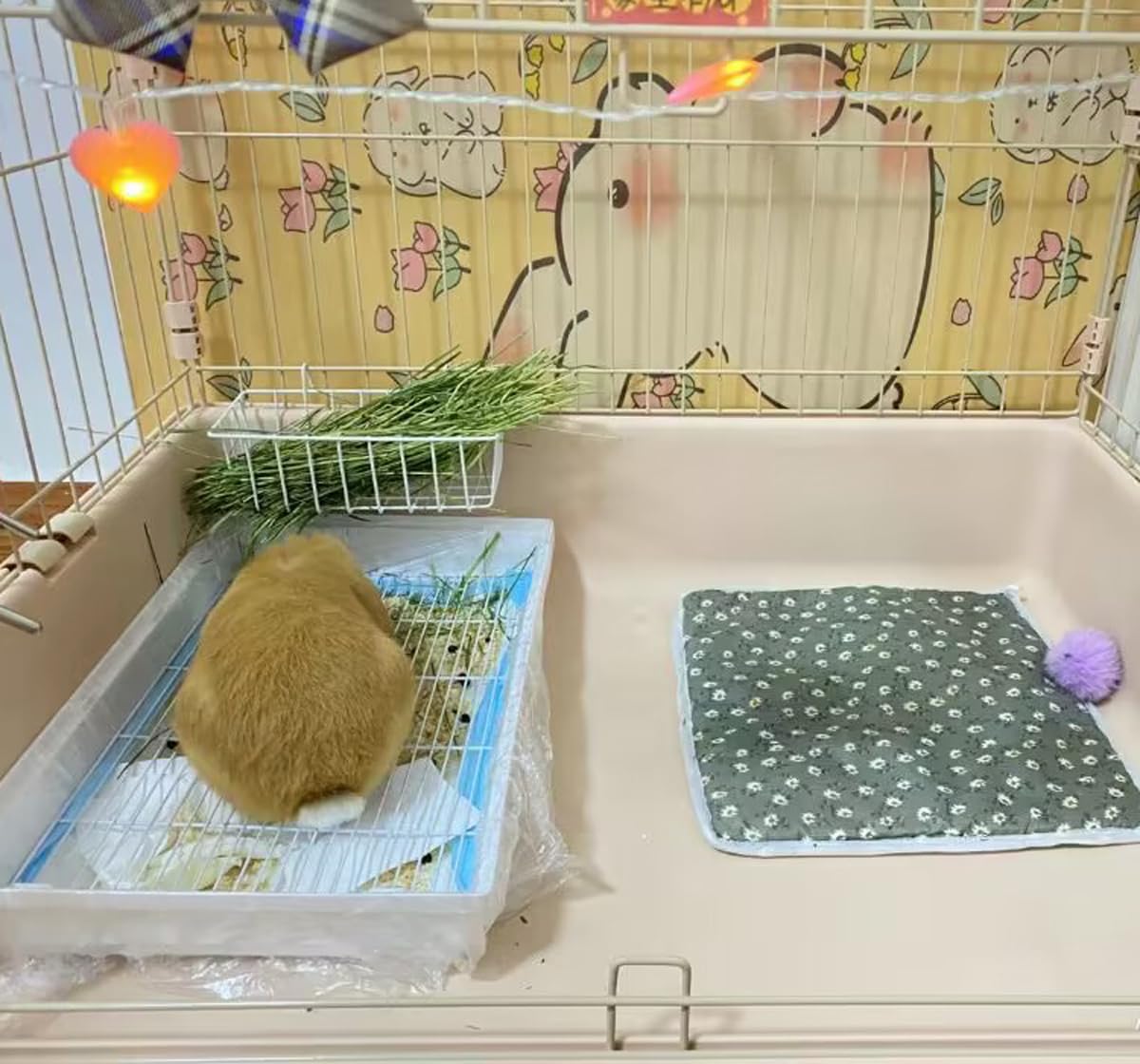 2PCS Rabbit Hay Feeder, Metal Bunny Hay Rack Rabbit Cage Hanging Hay Holder Hay Rack Basket for Guinea Pigs Ferret Chinchilla Small Animal Cage Accessories (White)