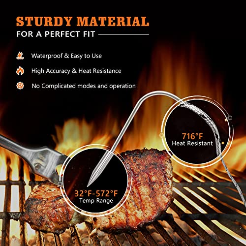 Replacement Waterproof Meat Probe 2pc Compatible with Traeger BBQ Grills, 3.5 mm Plug Meat BBQ Digital Thermostat Probes,Set of 2