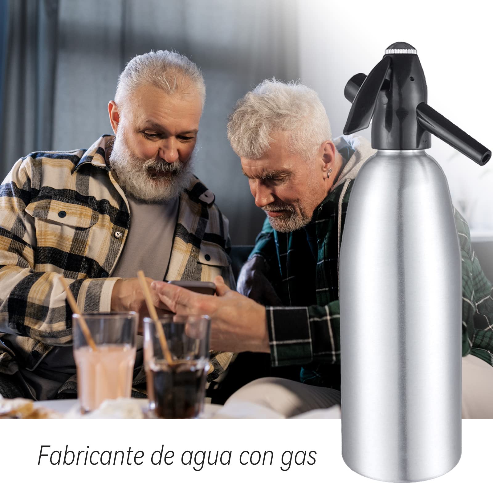 Sparkling Water Maker, 1L Soda Streaming Machine, Aluminum Soda Maker for Home, Portable Water Maker for Soda Water, Cocktails or Soda Water, 8 gram CO2 Cartridges(Not Included) (Silver)