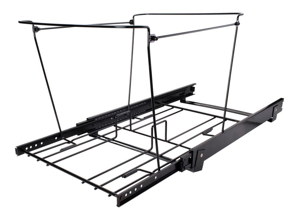 Hardware Resources Pull-Out Waste Container - Easy-to-Mount Cabinet Garbage Can Rolling Insert - Heavy-Duty Steel Frame - Smooth Sliding, Ball-Bearing Slides - Dual 35-Quart Capacity, Black Finish