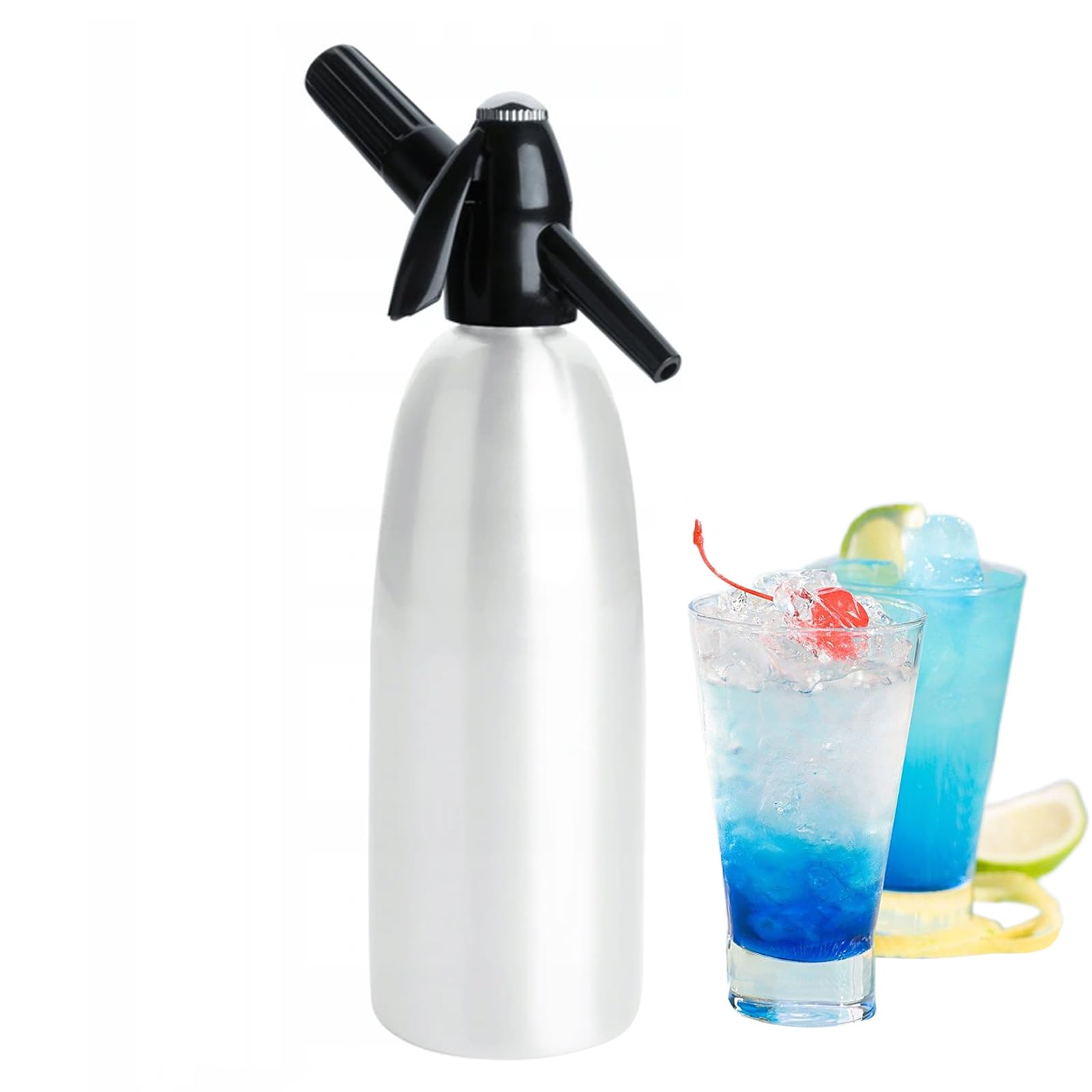 Sparkling Water Maker, 1L Soda Streaming Machine, Aluminum Soda Maker for Home, Portable Water Maker for Soda Water, Cocktails or Soda Water, 8 gram CO2 Cartridges(Not Included) (Silver)