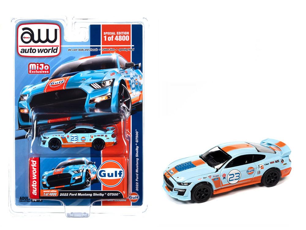 2022 Shelby GT500#23 Light Blue with Orange Stripes Gulf Oil Limited Edition to 4800 Pieces Worldwide 1/64 Diecast Model Car by Auto World CP8052