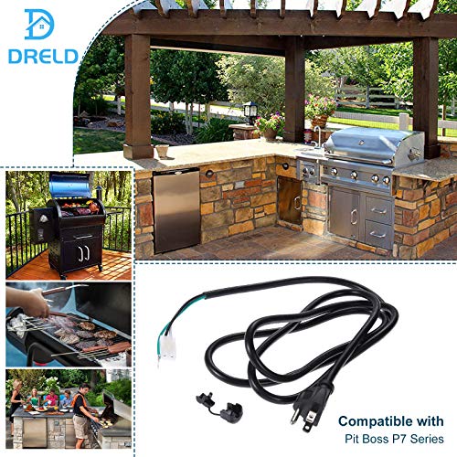 Smoker Grill Power Cord Kit by Dreld,Barbecue Power Cord Replacement for Traeger and Pit Boss Pellet Smoker Grills - 6 Feet