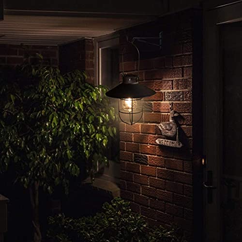 pearlstar Solar Lantern Outdoor Hanging Light Metal Solar Lamp with Warm White Edison Bulb Design for Garden Yard Patio Proch Decor(Black)