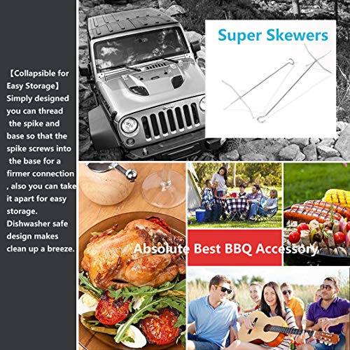 Reyhoar Super Skewers, Poultry Hanger, Turkey Holder, Pit Barrel Bronco Cooker Accessories, Vertical Grill Rack for Smoking Whole Chicken/Turkey, 4-Set with 4 skewers 4 Bases, Silver